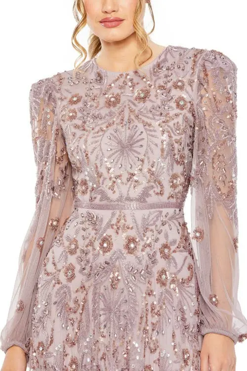 Mac Duggal Embellished A-line Gown With Puff Sleeves