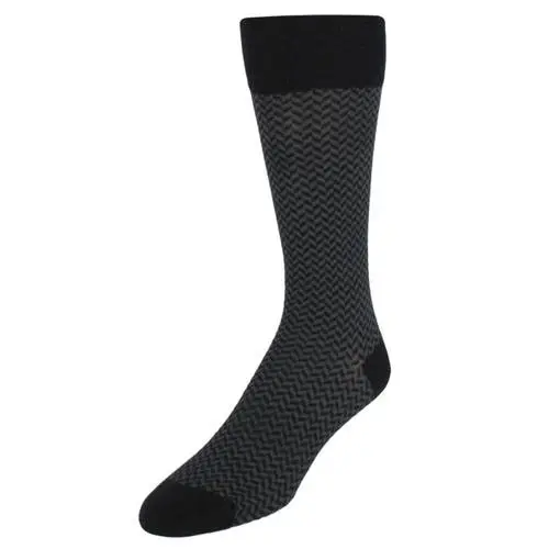 Trafalgar Holden Herringbone Mid-calf Pima Cotton Socks - Black And Charcoal Herringbone