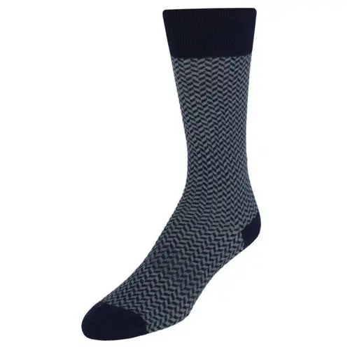 Trafalgar Holden Herringbone Mid-calf Pima Cotton Socks - Navy Blue And Grey Herrinbone
