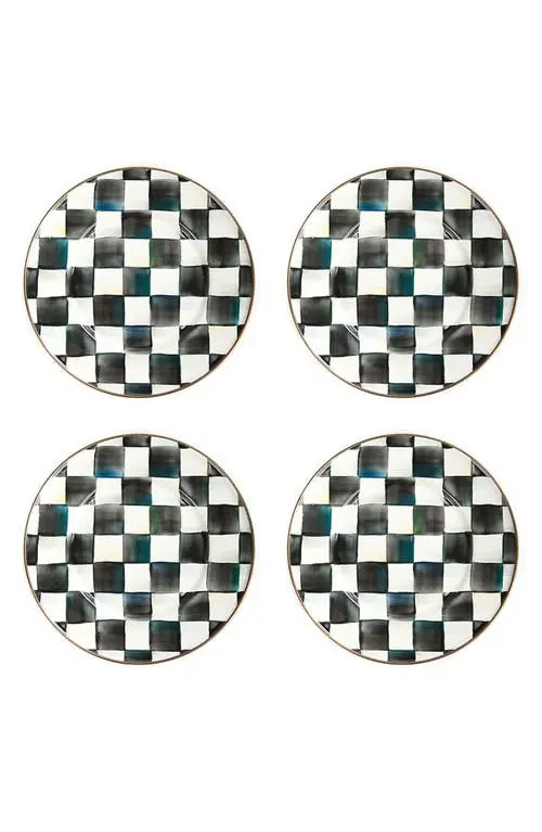 MACKENZIE-CHILDS Courtly Check Set Of 4 Enamel Salad Plates - Black/ White