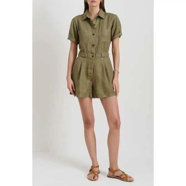 ALEX MILL Cassi Linen Romper - Bay Leaf
