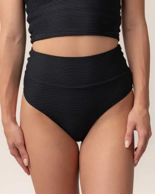 NANI Flat Rib Mid Rise Bikini Bottom - Black