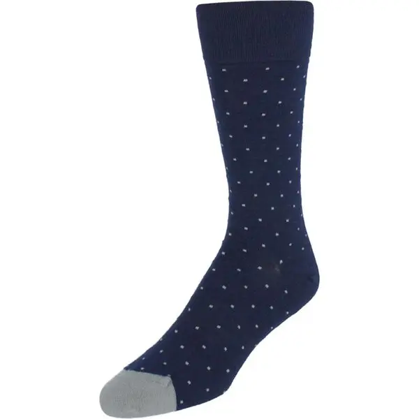 Trafalgar Croix Polka Dot Patterned Merino Wool Socks - Navy Blue With Grey Dots