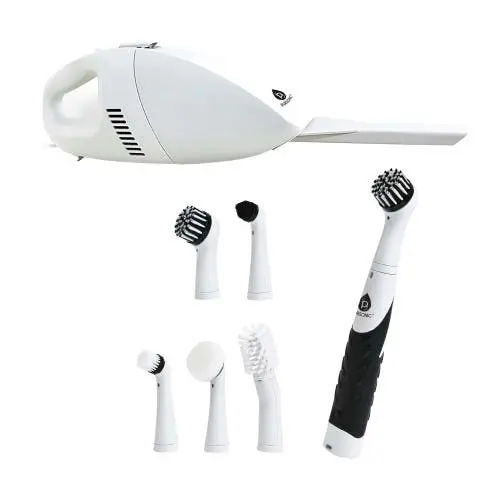 PURSONIC Deep Cleaning Duo Bundle Cordless Power Scrubber Cleaning Brush + Car Vacuum Cleaner - White