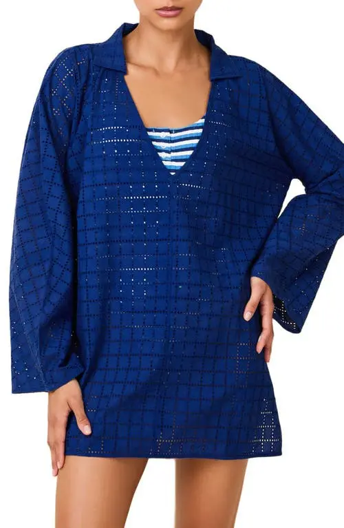 Solid & Striped The Alba Embroidered Eyelet Long Sleeve Cover-up Tunic - Maritime Navy