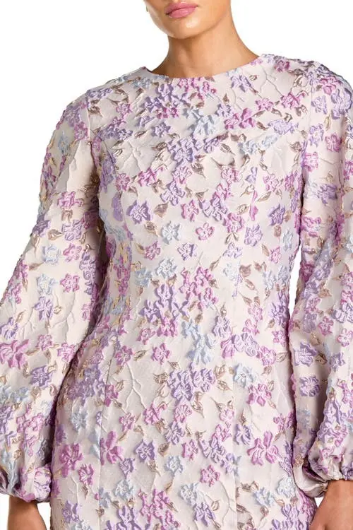 Mac Duggal Floral Brocade Mini Dress With Balloon Sleeves - Lilac Multi