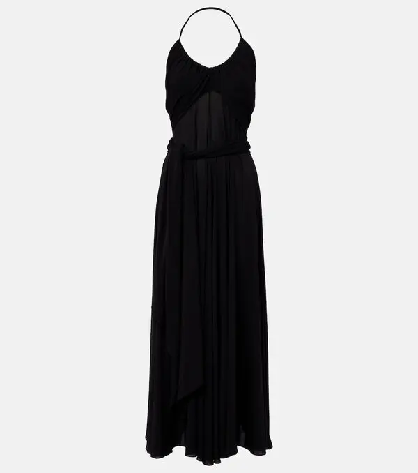 Alaïa Cross Draped Gathered Maxi Dress - Black