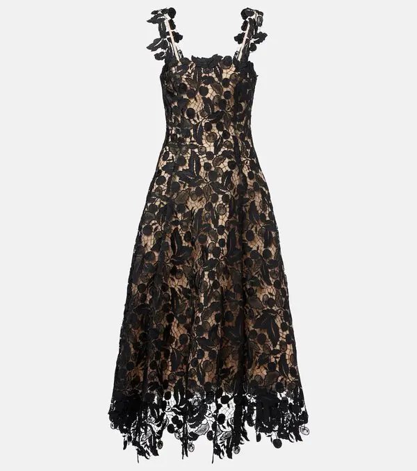 Oscar De La Renta Lace Guipure Cocktail Dress - Black