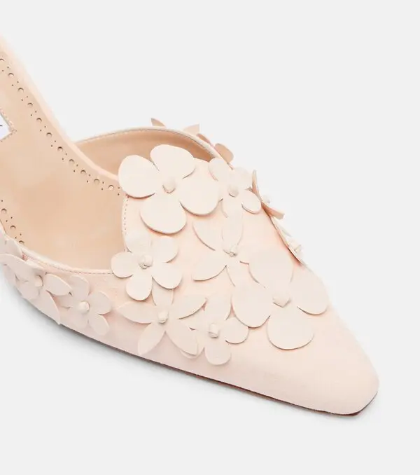 Manolo Blahnik Harnes 50 Floral-appliqué Suede Mules - Pink