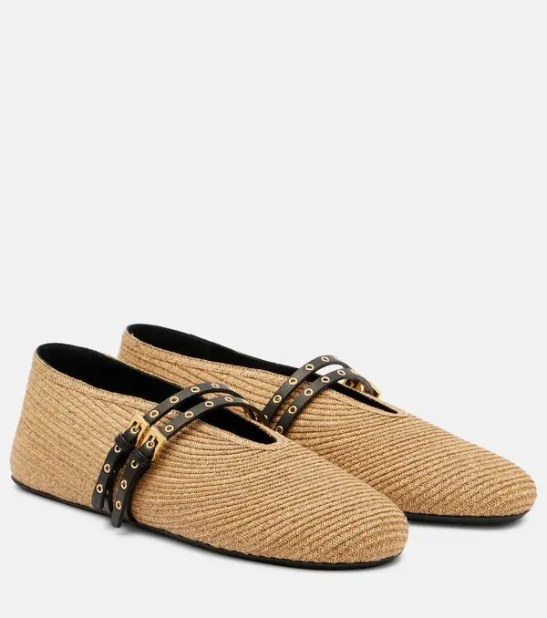 Alaïa Leather-trimmed Straw Ballet Flats - Beige