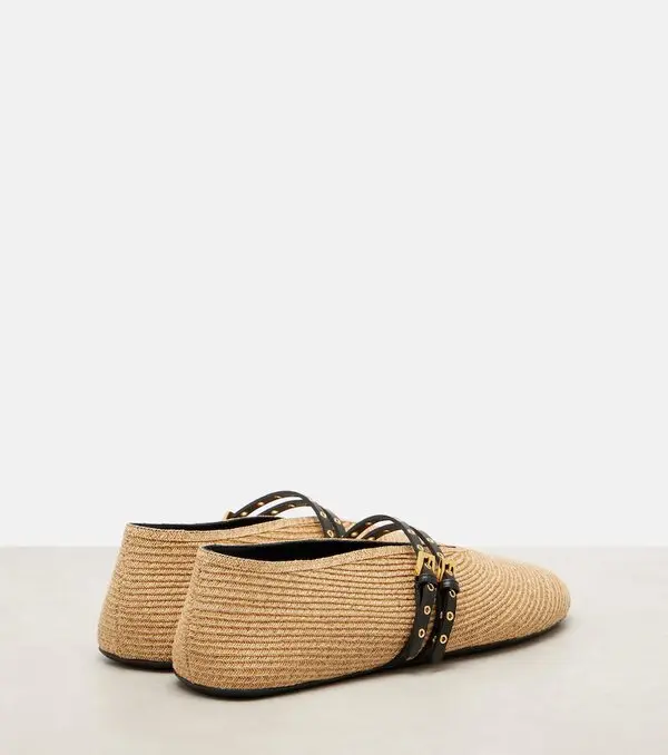Alaïa Leather-trimmed Straw Ballet Flats - Beige