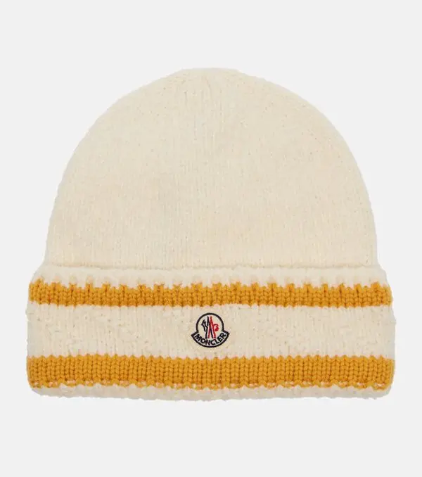 Moncler Logo Striped Wool-blend Beanie - Beige