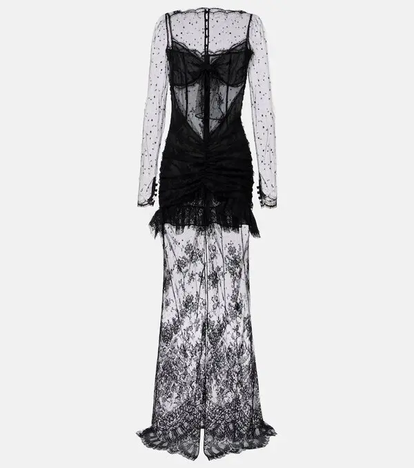 Alessandra Rich Sheer Cotton-blend Lace Gown - Black