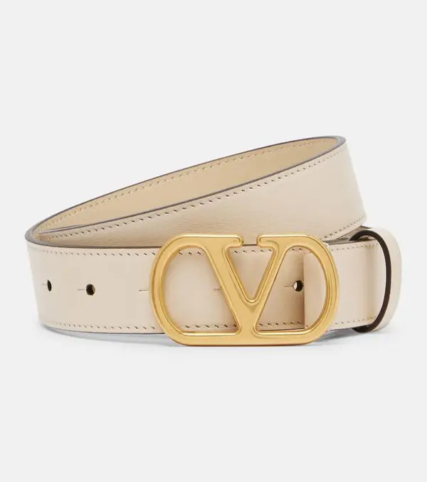 Valentino Garavani Vlogo Leather Belt - White