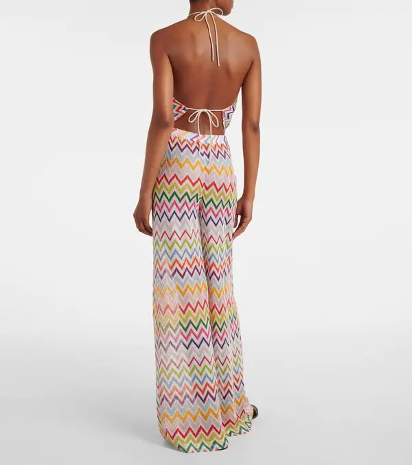 Missoni Zigzag Knitted Open-back Halterneck Top