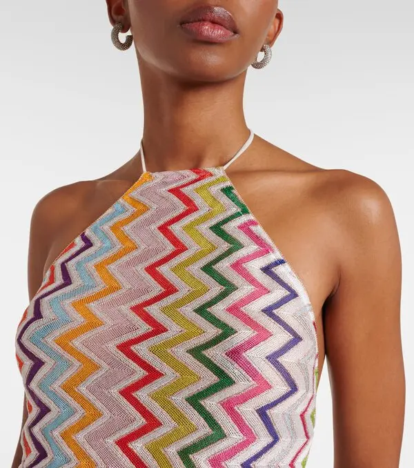 Missoni Zigzag Knitted Open-back Halterneck Top