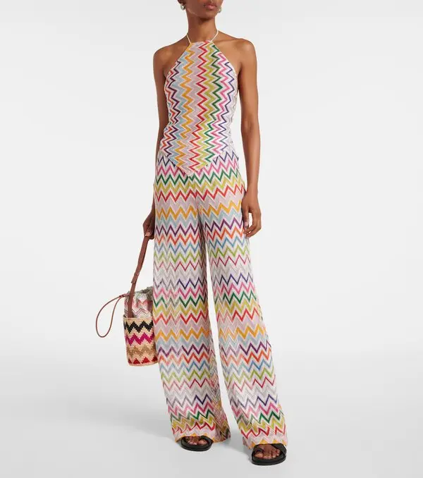 Missoni Zigzag Knitted Open-back Halterneck Top - Multicoloured