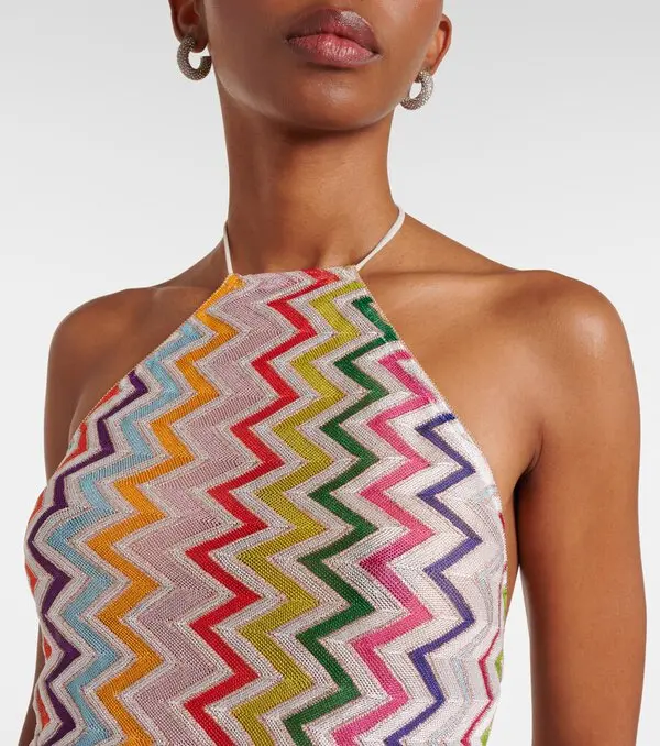 Missoni Zigzag Knitted Open-back Halterneck Top - Multicoloured