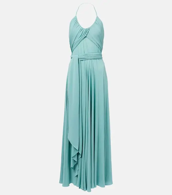 Alaïa Draped Halterneck Maxi Dress - Blue