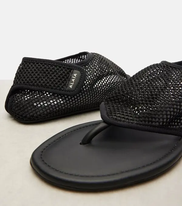 Alaïa Fishnet Thong Sandals - Black