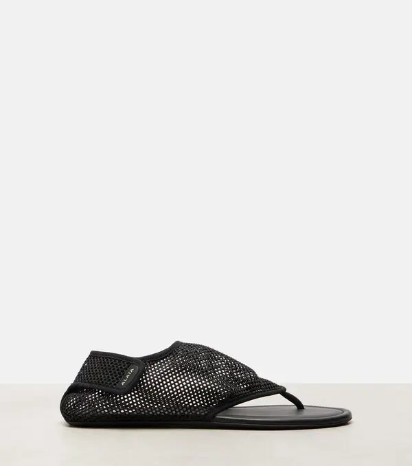 Alaïa Fishnet Thong Sandals - Black