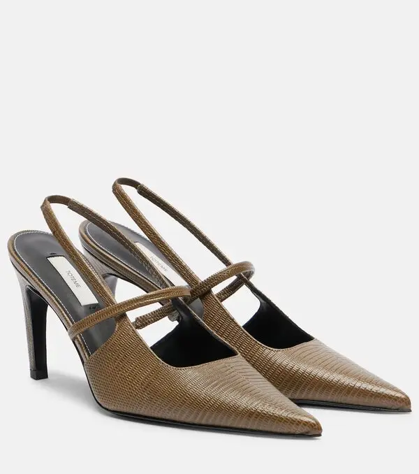 TOTEME 85 Lizard-effect Leather Slingback Pumps - Green
