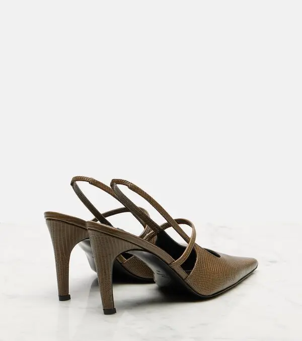 TOTEME 85 Lizard-effect Leather Slingback Pumps - Green
