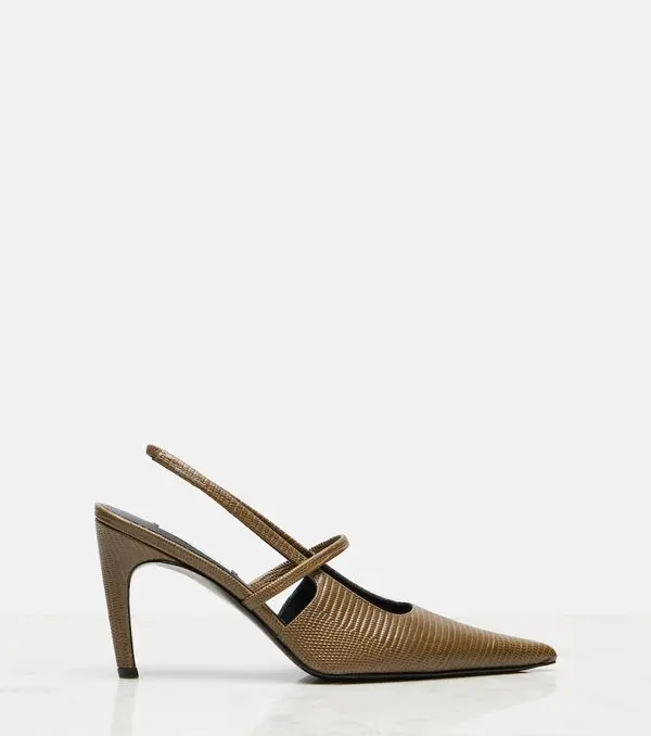 TOTEME 85 Lizard-effect Leather Slingback Pumps - Green