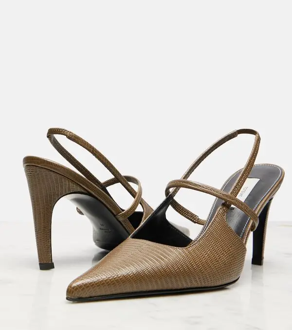 TOTEME 85 Lizard-effect Leather Slingback Pumps - Green