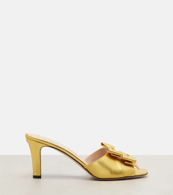 Valentino Garavani Bowow 75 Metallic Leather Mules - Gold