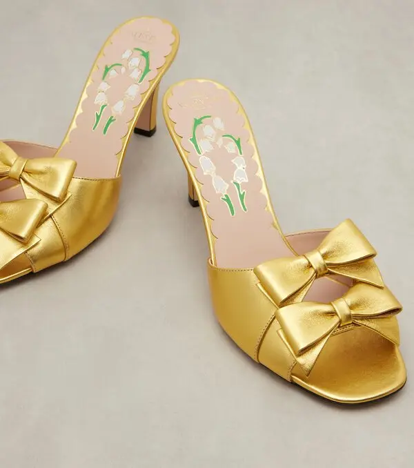 Valentino Garavani Bowow 75 Metallic Leather Mules - Gold