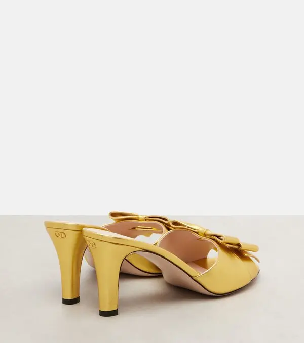Valentino Garavani Bowow 75 Metallic Leather Mules - Gold