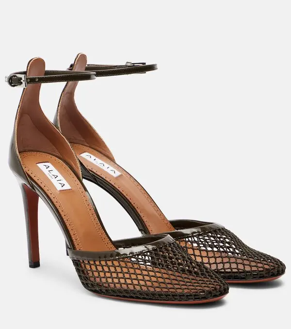 Alaïa 90 Mesh And Patent Leather Pumps - Brown