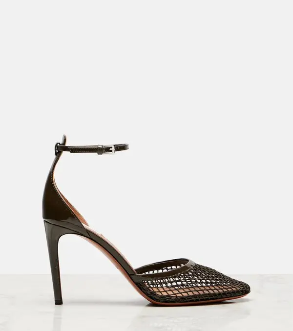 Alaïa 90 Mesh And Patent Leather Pumps - Brown