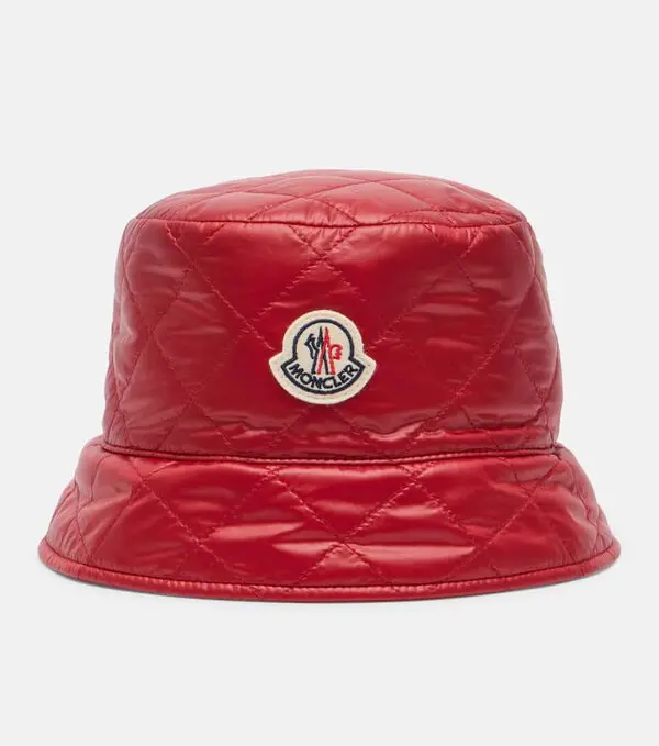 Moncler Logo Quilted Bucket Hat - Red