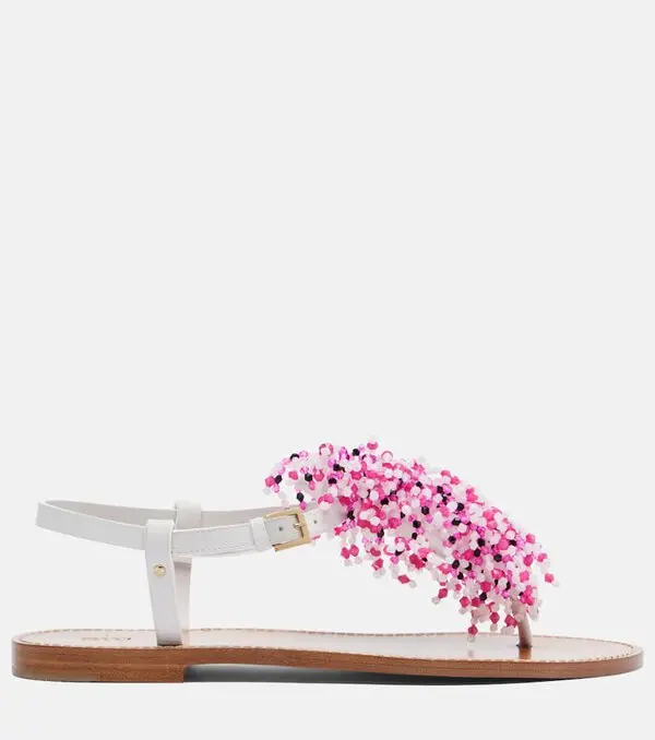 Emilio Pucci Embroidery Beaded Leather Sandals