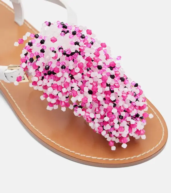 Emilio Pucci Embroidery Beaded Leather Sandals