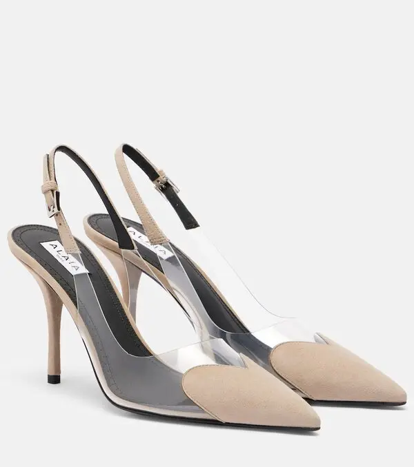 Alaïa Cœur 90 Suede And Pvc Slingback Pumps - Beige