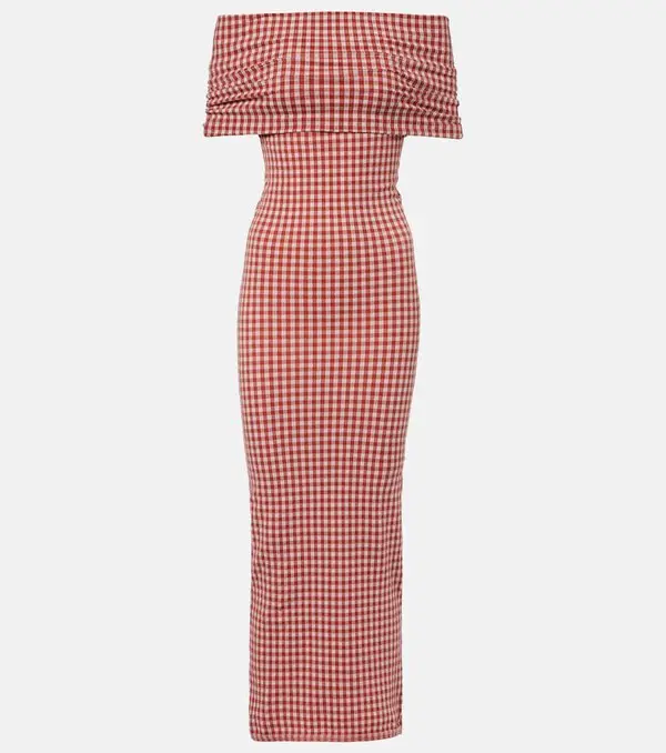 Alaïa Gingham Maxi Dress - Red