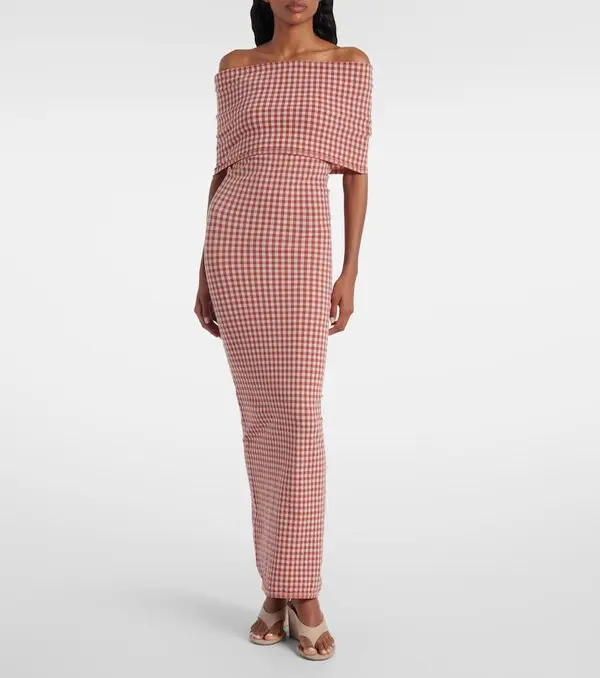 Alaïa Gingham Maxi Dress - Red
