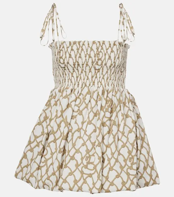 Burberry Knot Shirred Cotton Minidress - Beige