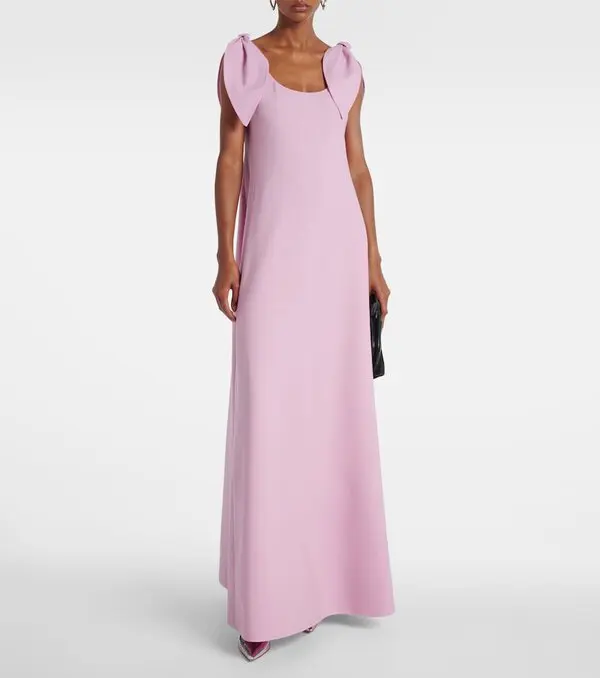 Oscar De La Renta Bow-detail Wool-blend Maxi Dress - Pink