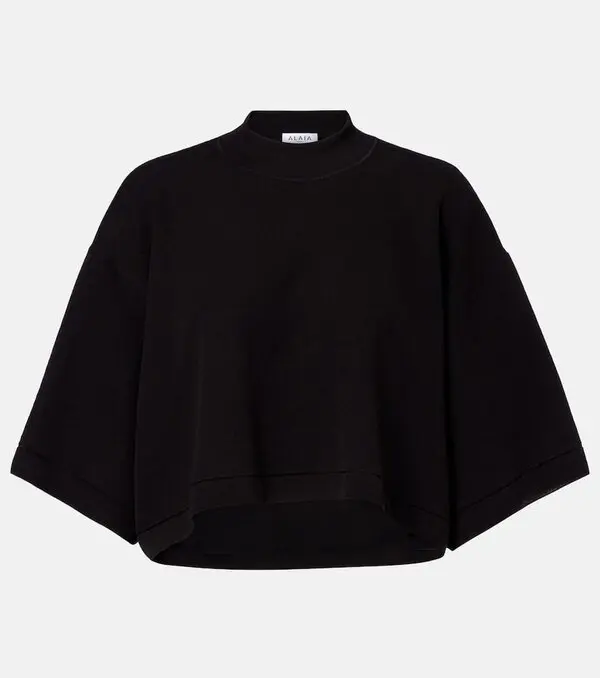 Alaïa Cropped Cotton-blend T-shirt - Black