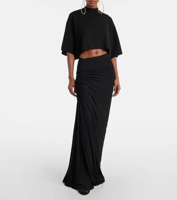 Alaïa Cropped Cotton-blend T-shirt - Black