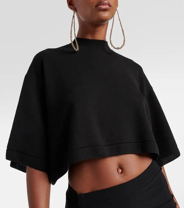 Alaïa Cropped Cotton-blend T-shirt - Black