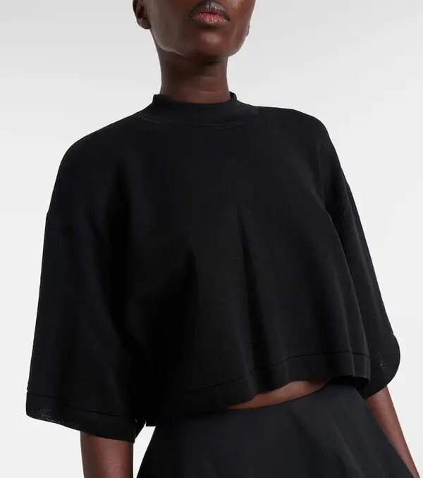Alaïa Cropped Cotton-blend T-shirt - Black