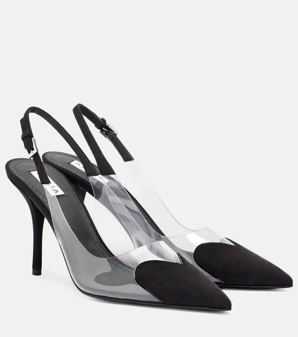 Alaïa Cœur 90 Slingback Pumps In Suede And Pvc - Black