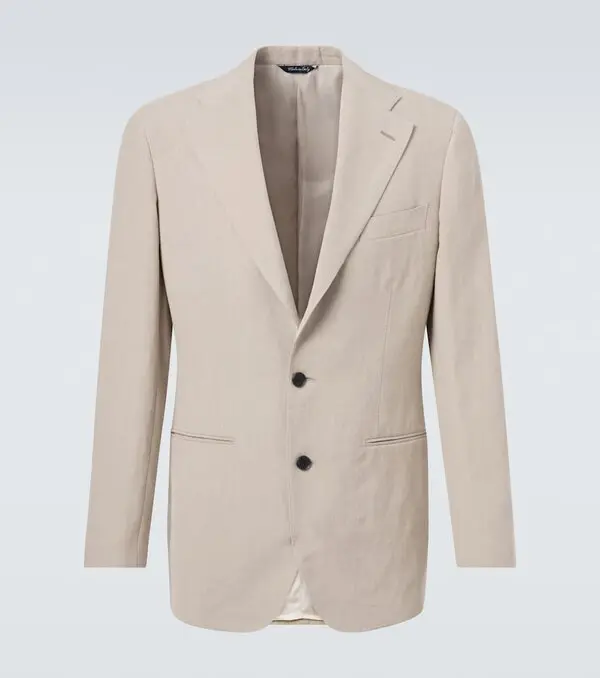 SAMAN AMEL Single-breasted Linen Suit Jacket - Beige