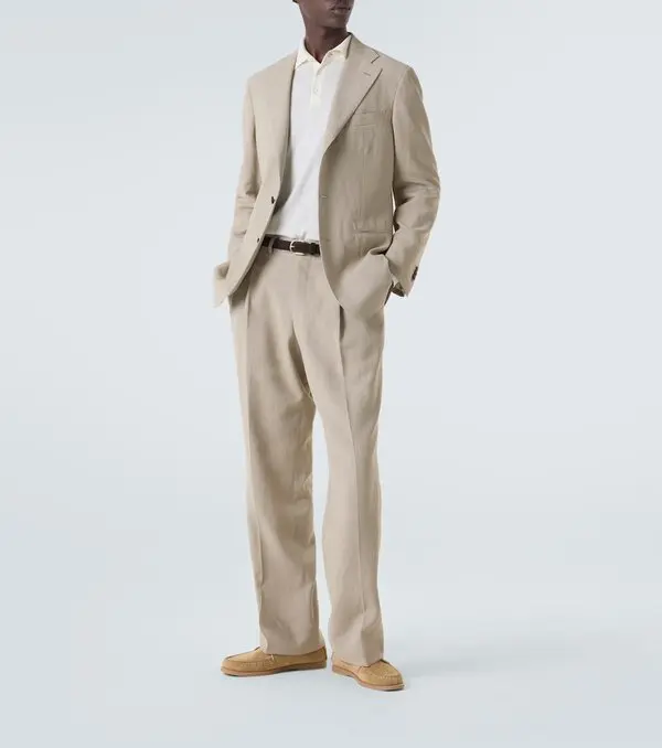 SAMAN AMEL Single-breasted Linen Suit Jacket - Beige