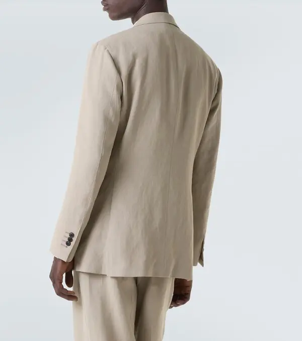 SAMAN AMEL Single-breasted Linen Suit Jacket - Beige